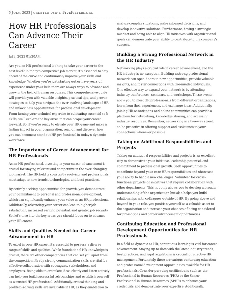 How HR Professionals Can Advance Their Careers | PDF | Mentorship ...