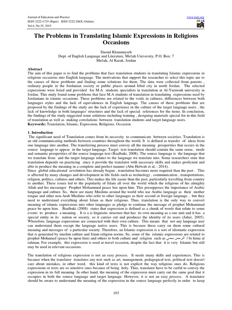 Daoud Jordan the Problems in Translating Islamic Expressions in ...