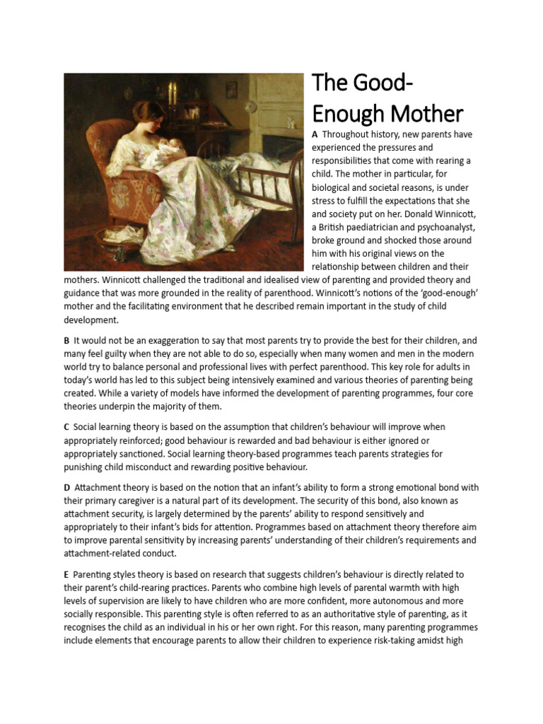 The Good-Enough Mother | PDF | Attachment Theory | Parenting