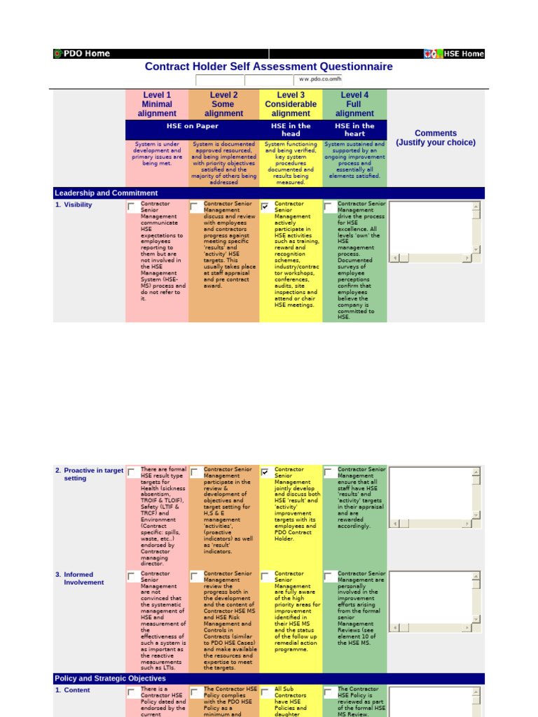 Contract Holder Self Assessment Questionnaire | PDF | Risk | Hazards