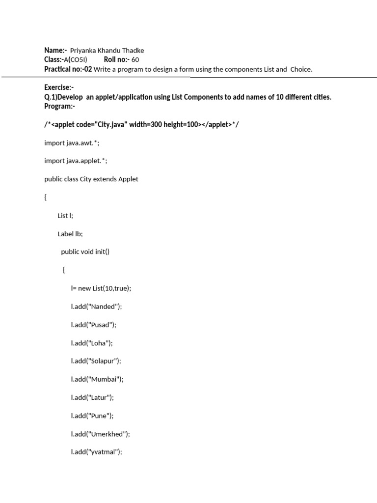 JAVA_PRACTICAL2 | PDF