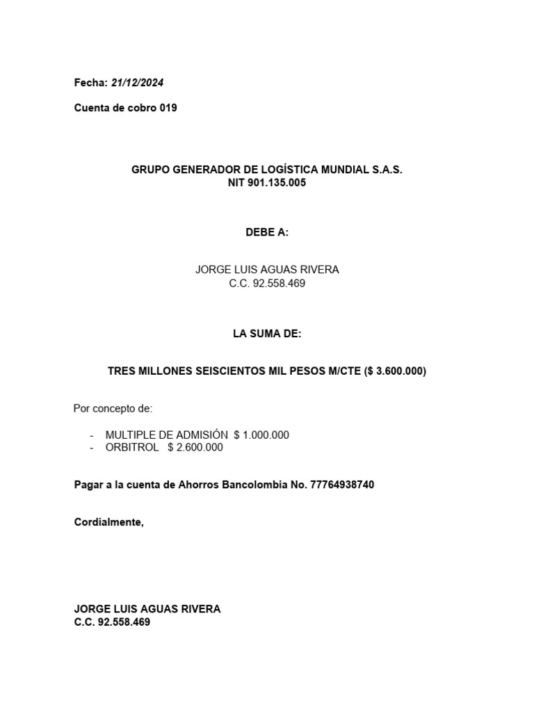 Cta Cobro GLM | PDF