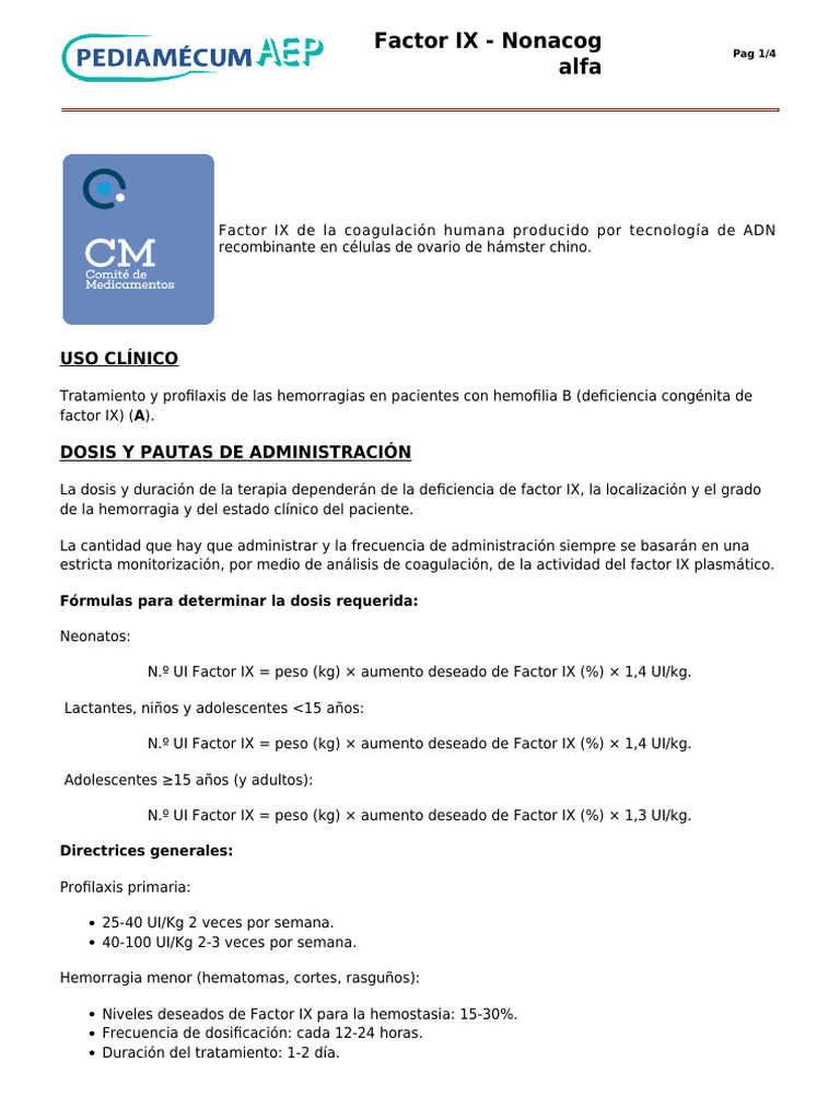 Factor IX - Nonacog Alfa | PDF | Hemofilia | Enfermedades y trastornos