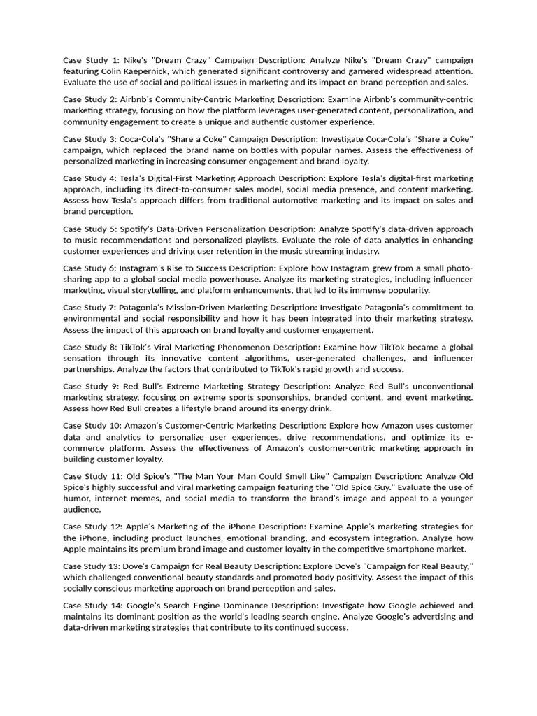 Case Study Lists | PDF | Brand | Popular Culture & Media Studies