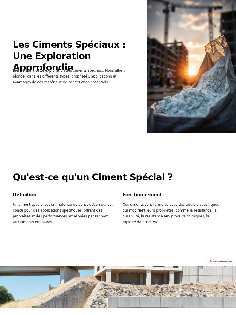 Ciments Spéciaux : Types et Avantages | PDF | Ciment | Matériaux