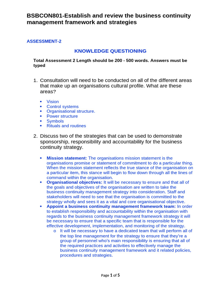 Sample-ASSESSMENT-2 - Knowledge Questioning | PDF | Governance | Risk ...