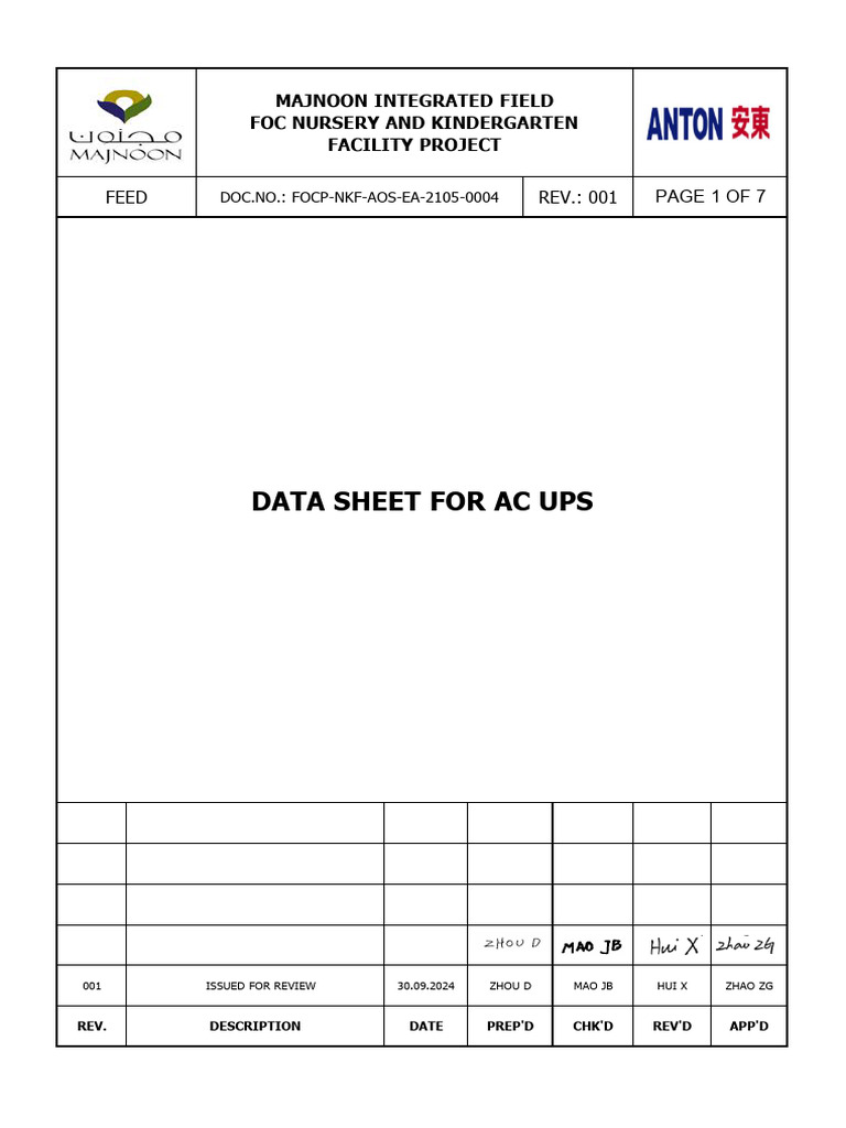 Ea - Focp-Nkf-Aos-Ea-2105-0004 - 001 Data Sheet For Ac Ups | PDF | Rectifier | Power Inverter