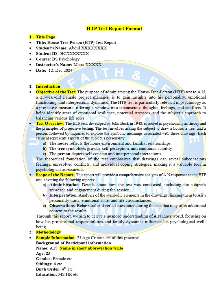 PSYP631 - HTP Practical Assignment Soluton | PDF | Drawing | Art Therapy