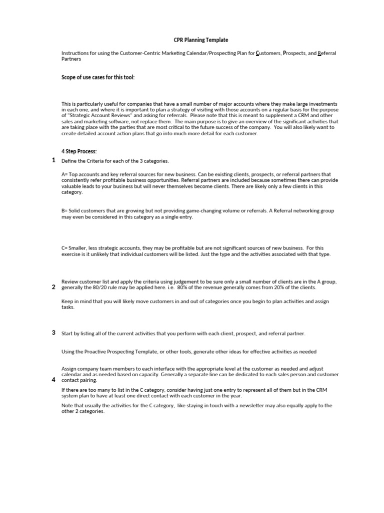 CPR Marketing and Prospecting Plan Template-newsletter | PDF ...