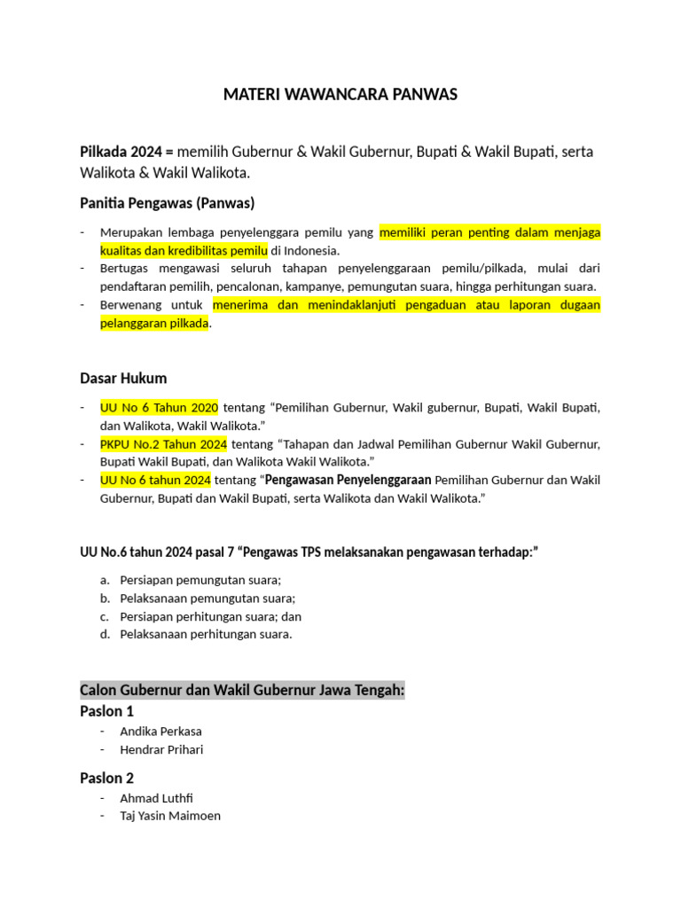 Materi Wawancara Panwas | PDF