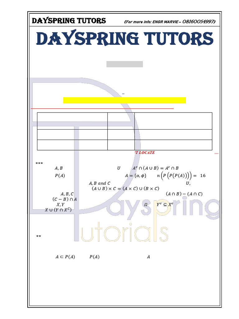 OAU MTH 101 PRACTICE QUESTION 2 on SET theory by ENGR MUADH & MARVIE ...