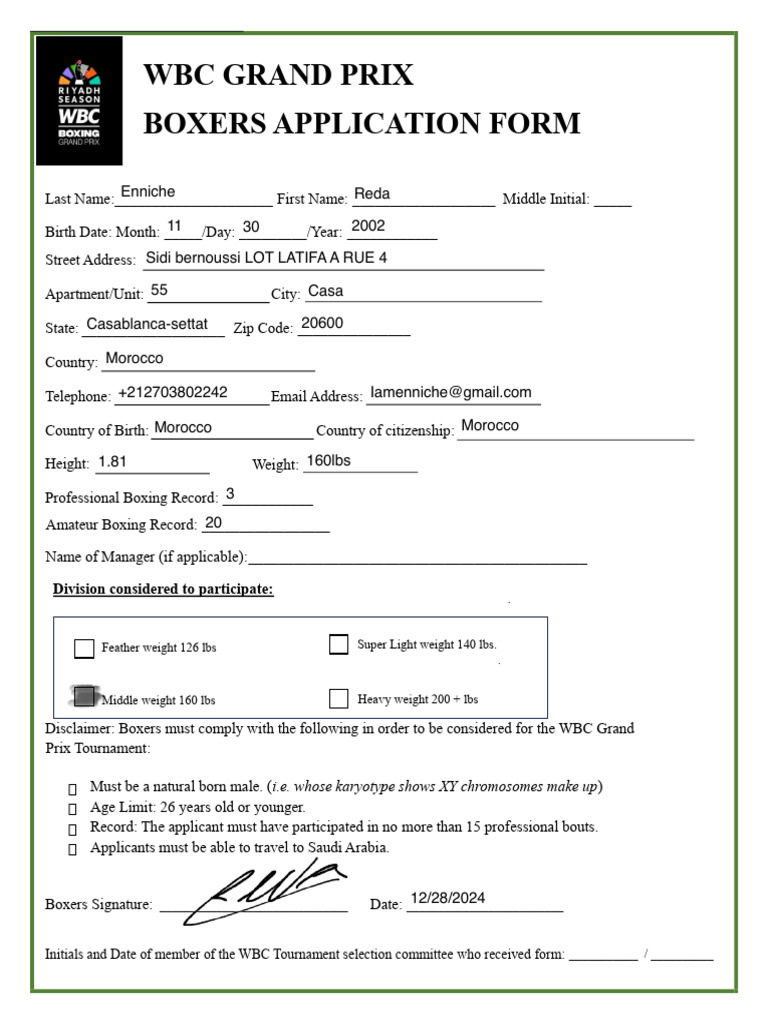 WBC Grand Prix Boxers Application Form | PDF