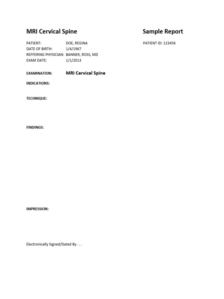 Sample Report Cervical Spine | PDF