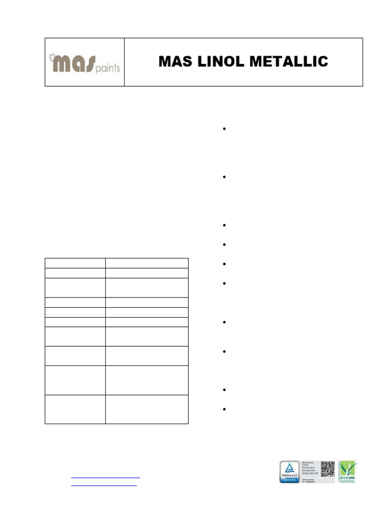 MAS Linol Metallic Paint Overview | PDF | Paint | Concrete