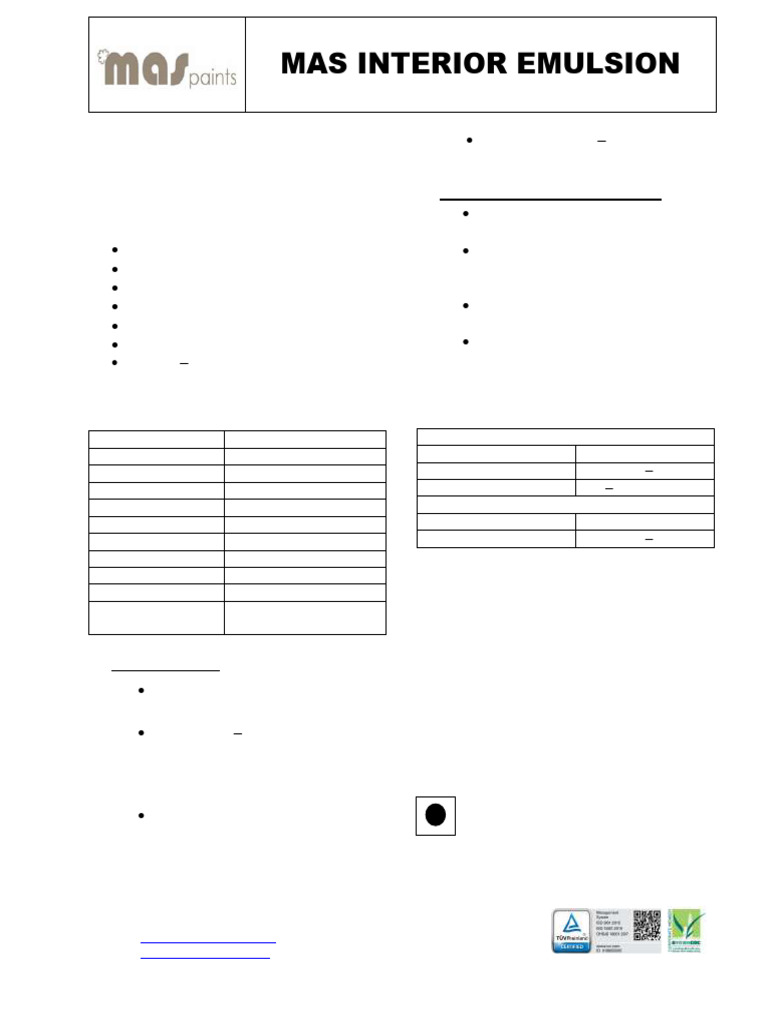 Mas Interior Emulsion Datasheet | PDF | Paint | Materials