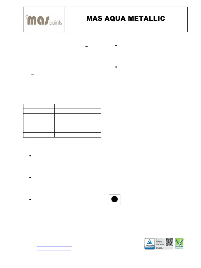 MAS Aqua Metallic Paint Data Sheet | PDF | Paint | Materials