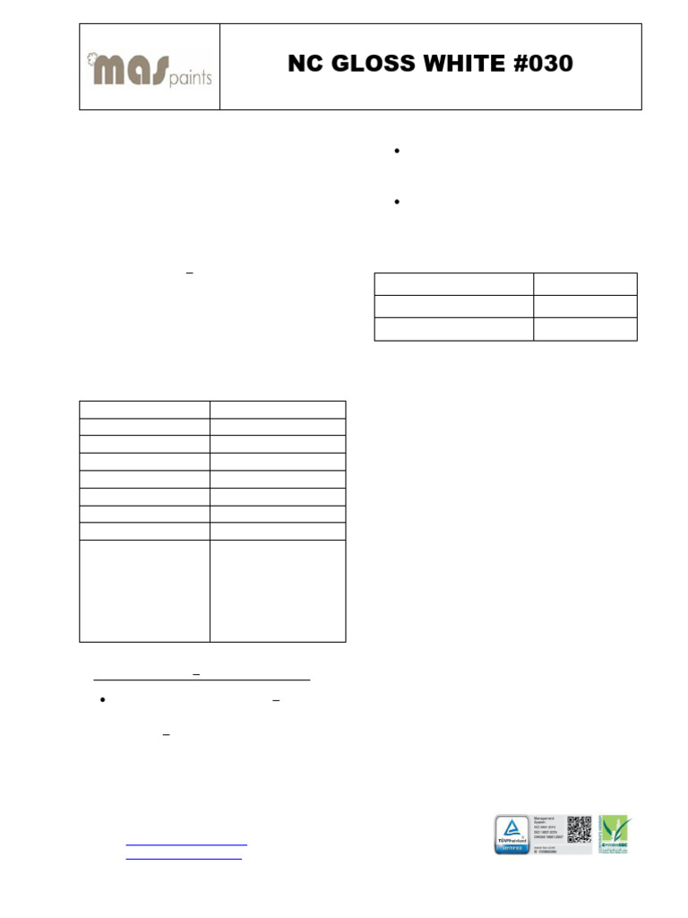 NC Gloss White 030 Datasheet | PDF | Paint | Industrial Processes