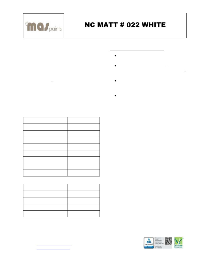 Nc Matt 022 Datasheet | PDF | Paint | Secondary Sector Of The Economy