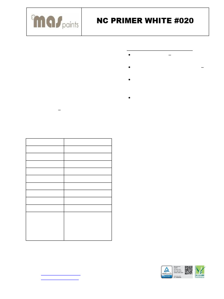 NC Primer White 020 Datasheet | PDF | Paint | Secondary Sector Of The ...