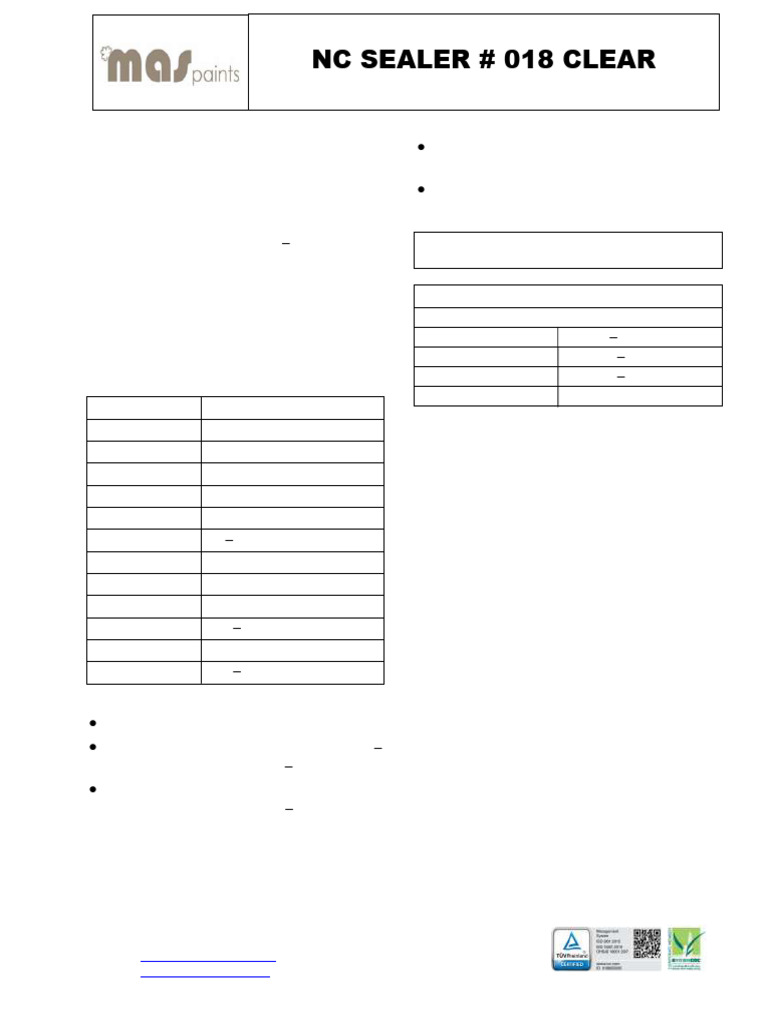 NC Sealer 018 Datasheet | PDF | Varnish | Industrial Processes