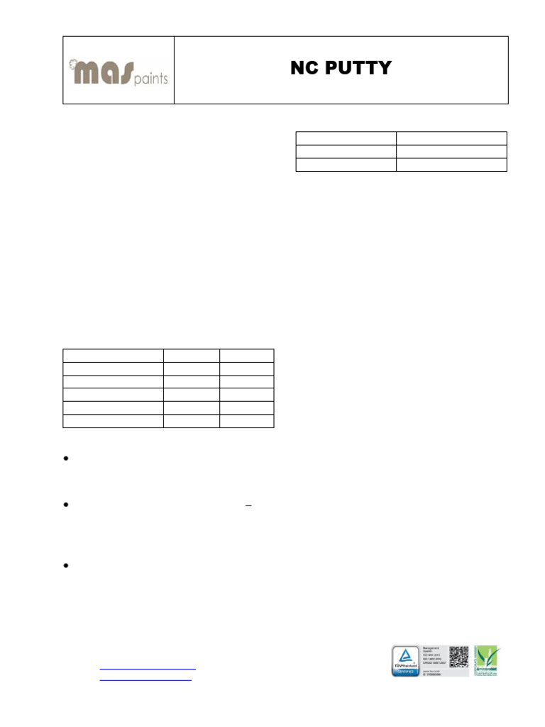 Nc Putty Datasheet | PDF | Paint | Materials