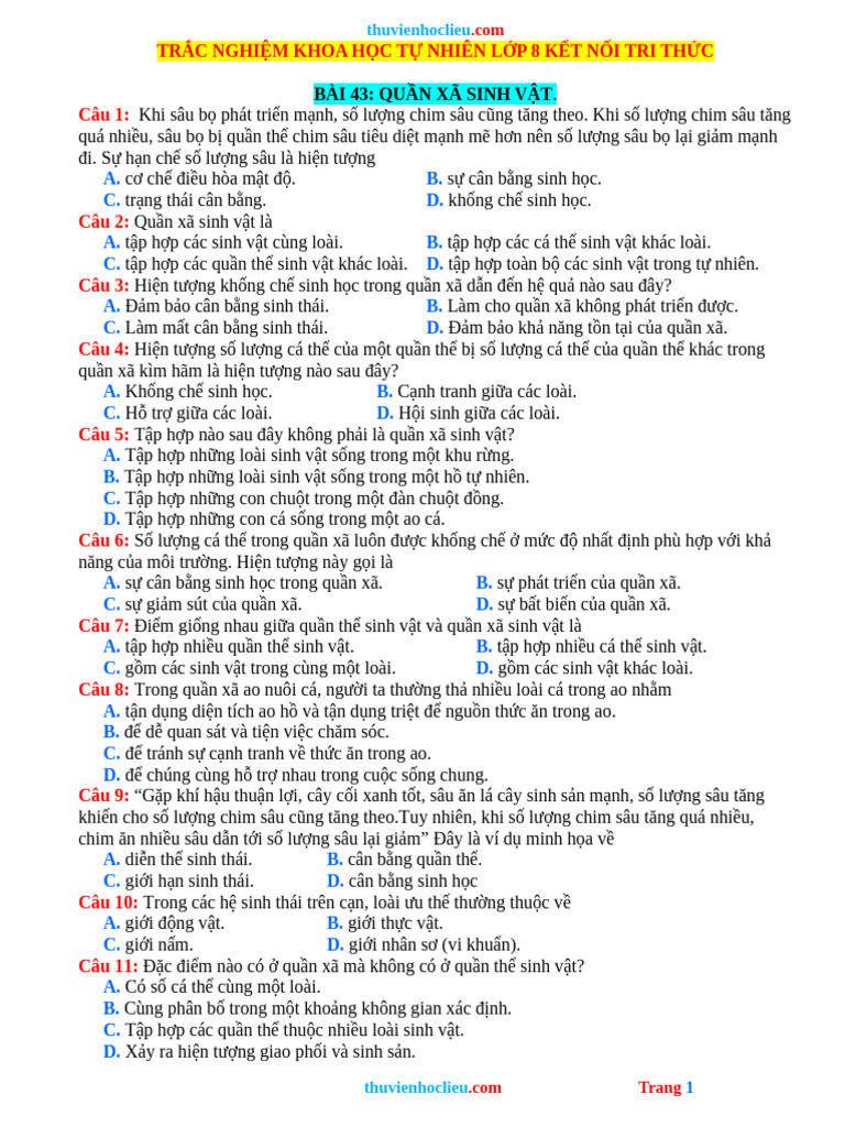 Trac Nghiem KHTN 8 KNTT Bai 43 | PDF