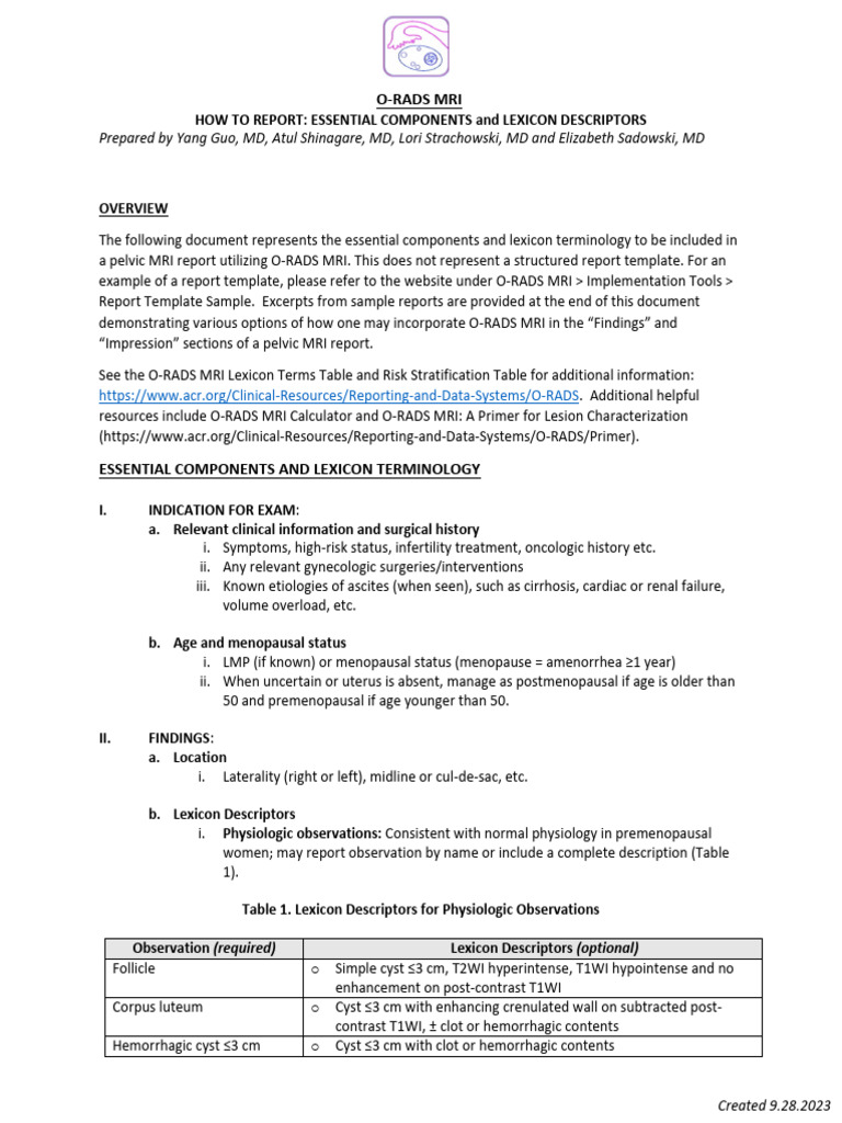 MRI Sample Reports FINAL 928 | PDF | Ovary | Peritoneum