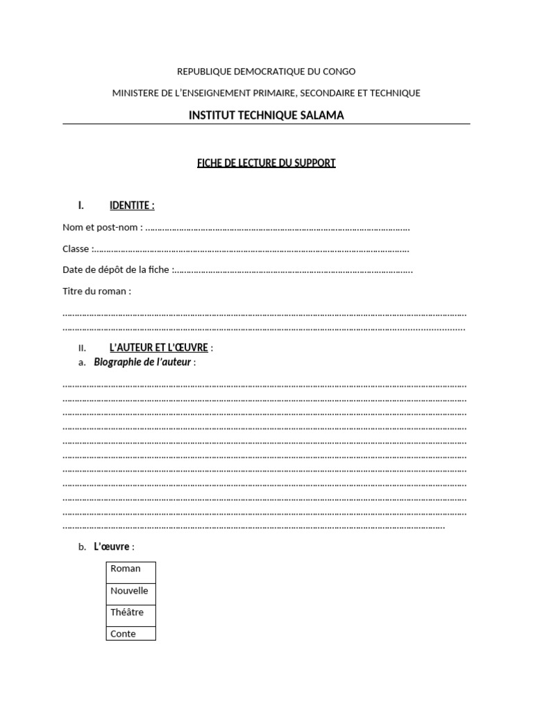 Fiche de Lecture | PDF