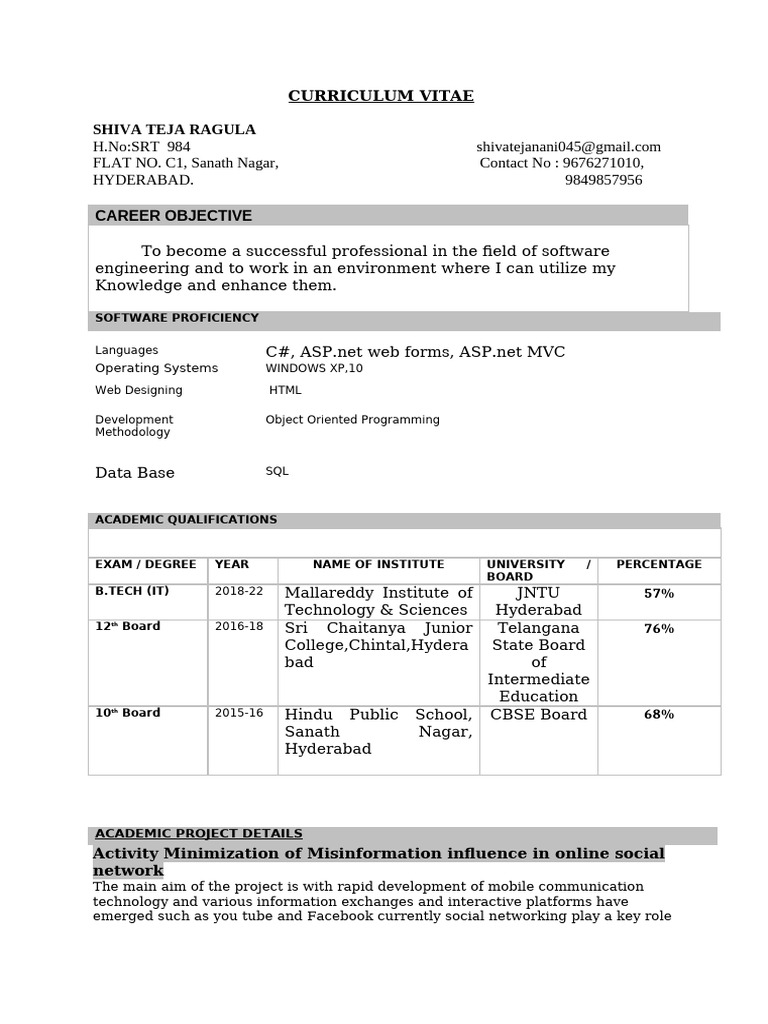CURRICULUM VITAE-1 | PDF | Computing