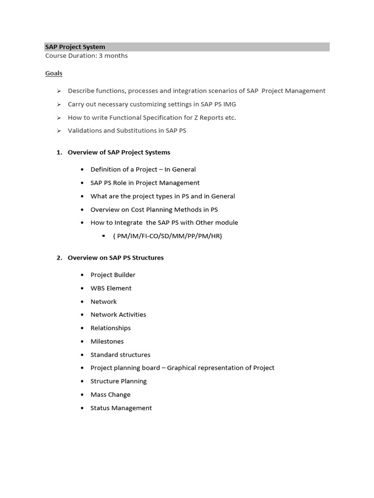 SAP PS Course Contents - 1 | PDF | Project Management | Business