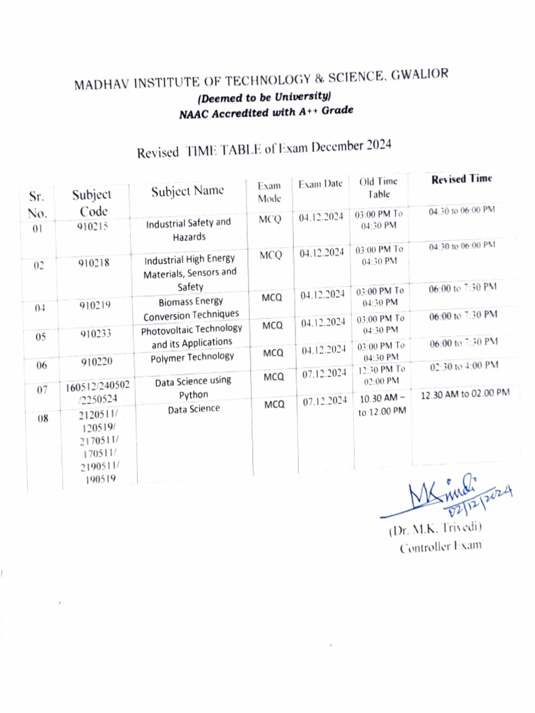 Revised Tt 02 Dec 24 | PDF