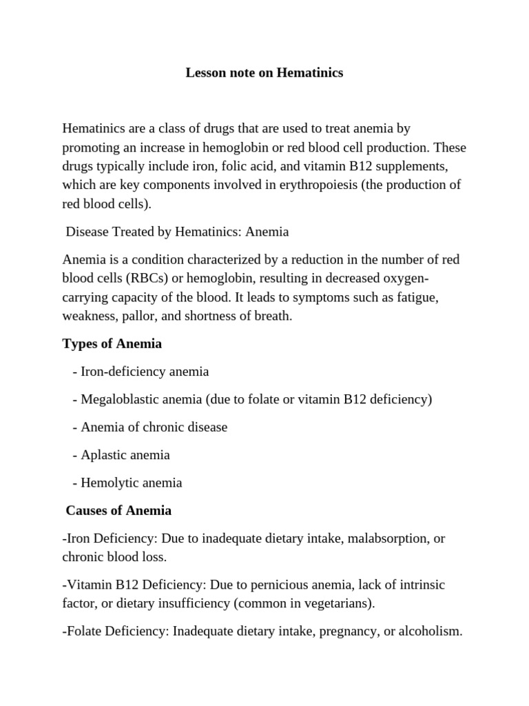 Hematinics: Anemia Treatment Guide | PDF | Anemia | Vitamin B12