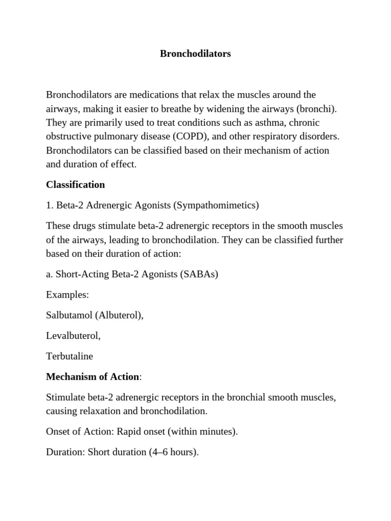 bronchodilators note-WPS Office | PDF | Chronic Obstructive Pulmonary Disease | Clinical Medicine