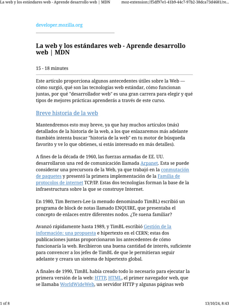 La Web y Los Estándares Web - Aprende Desarrollo Web - MDN | PDF | Red ...