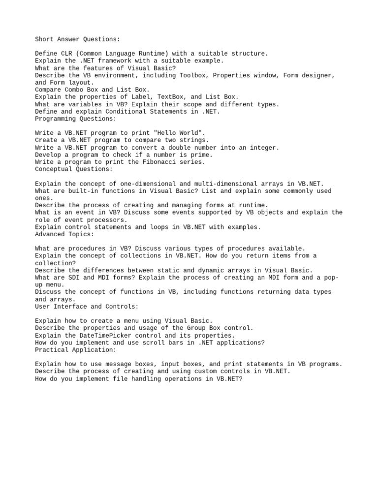 Short Answer Questions | PDF