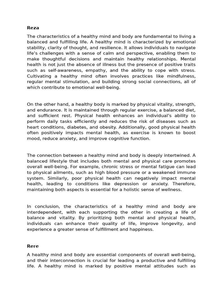 Teks Healthy Mind and Body | PDF | Mental Health | Psychological Resilience
