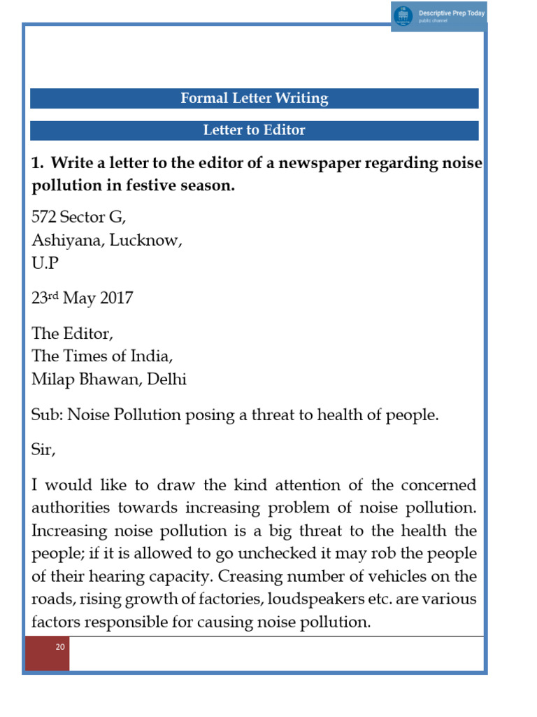 Letter to Editor on Noise Pollution | PDF | Traffic | Noise