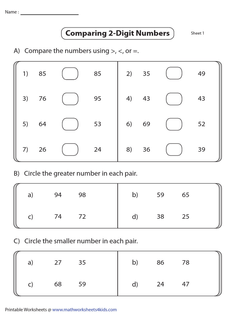 Comparing 2-Digit Numbers Worksheet | PDF