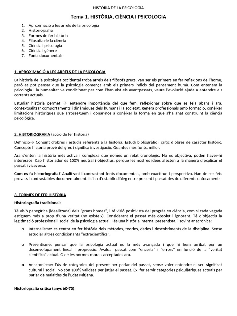 Història psico (tema 1, 2, 3, 4, i 6) | PDF