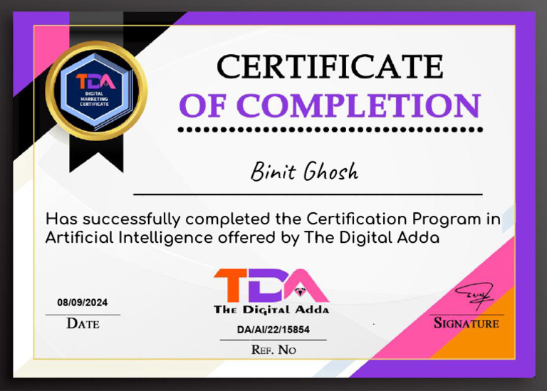 Binit Ghosh: AI Certification Achieved | PDF