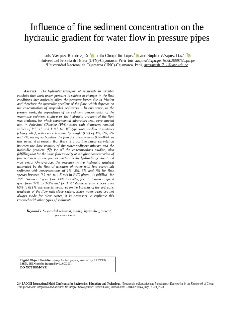 Sediment Concentration Effects on Hydraulic Gradient | PDF | Pipe ...