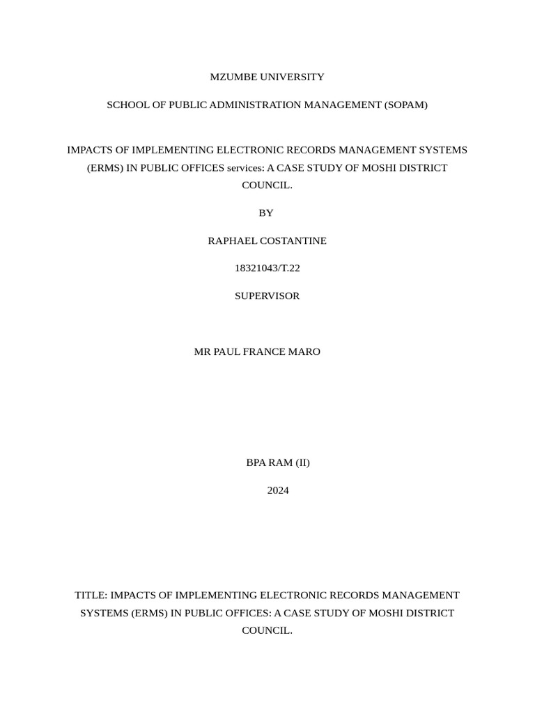 Chapter One To Supervisor Mu | PDF | Governance | Tanzania