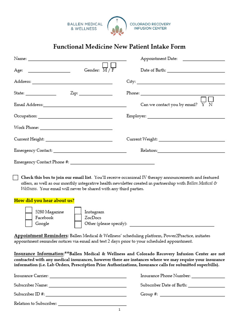 NP Paperwork Functional Medicine Fillable Form HIPAA Update | PDF ...