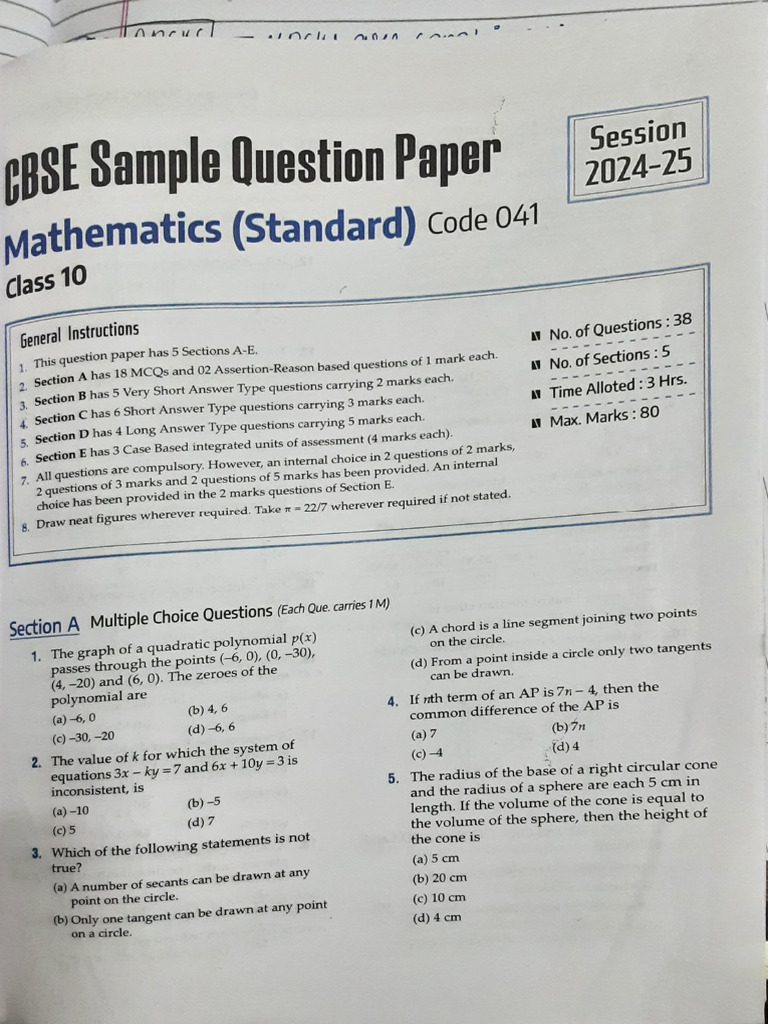 sample paper cbse | PDF | Circle | Trigonometric Functions