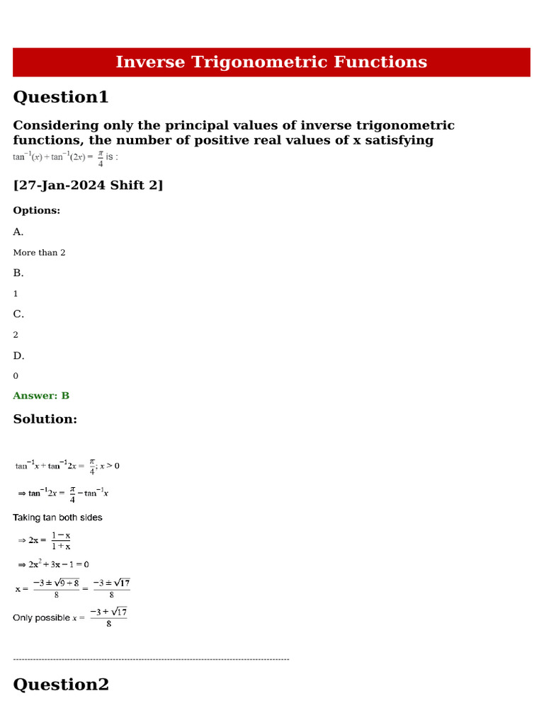 Inverse Trigonometric Functions | PDF | Trigonometric Functions ...