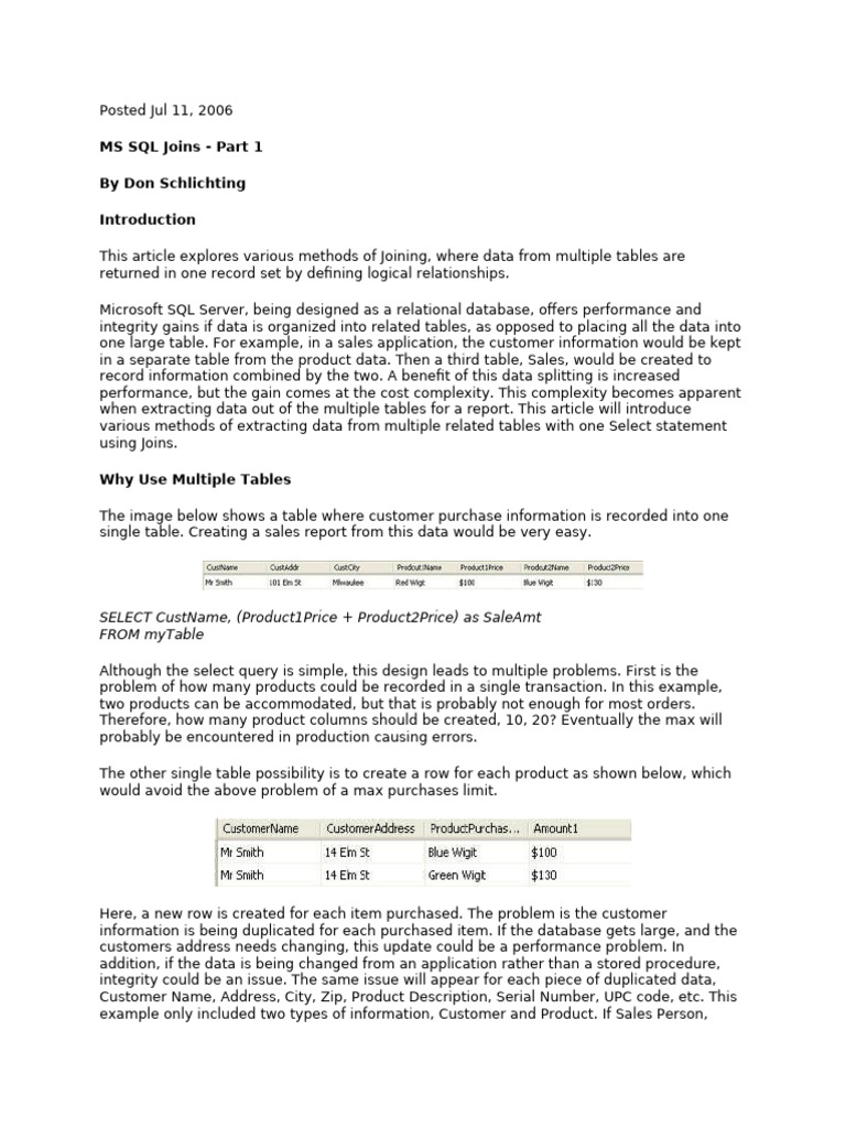 Ms Sql Joins Part 1 Pdf Microsoft Sql Server Table Database
