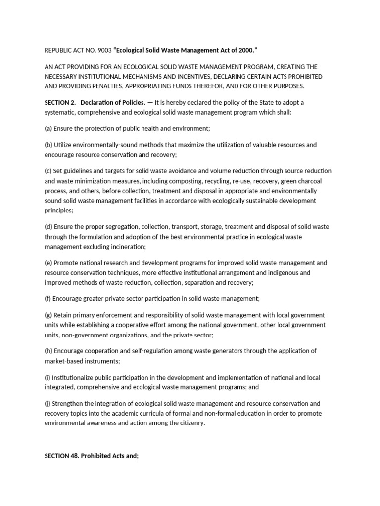 RA 9003 | PDF | Waste Management | Municipal Solid Waste