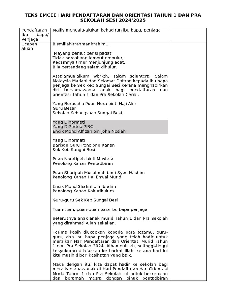 Teks Emcee Orientasi 2024 | PDF