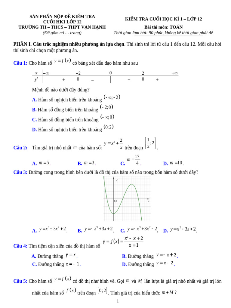 CK1.Toan 12.THTHCS Va THPT Van Hanh .61 | PDF