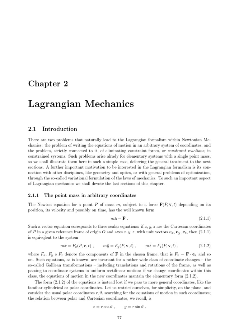 Lagrangian Mechanics Overview | PDF | Lagrangian Mechanics | Coordinate System